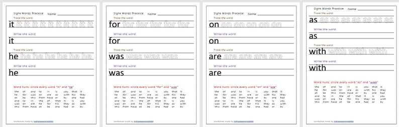 Kindergarten Sight Words to Trace and Write, Kindergarten Sight Words ...