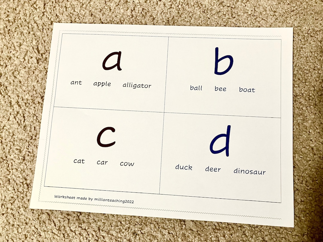 Printable Lowercase Alphabet Letters and Beginning Sound Words ...