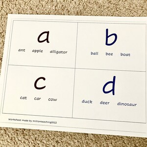 Printable Lowercase Alphabet Letters and Beginning Sound Words ...