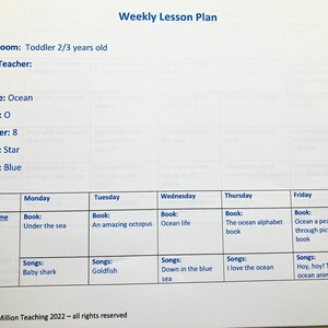 Daycare Lesson Plan, Ocean Lesson Plan, Printable Lesson Plan, Toddler ...