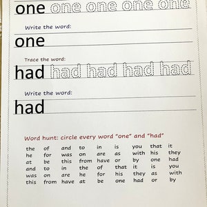 Kindergarten Sight Words to Trace and Write, Kindergarten Sight Words ...