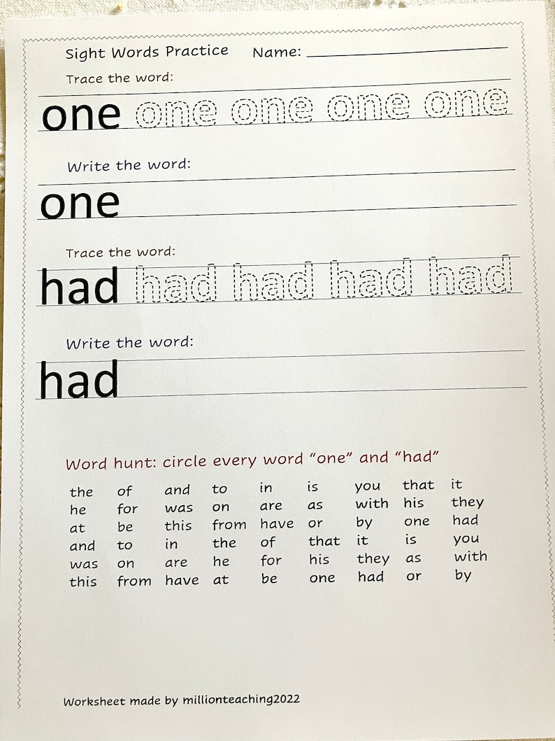 Kindergarten Sight Words to Trace and Write, Kindergarten Sight Words ...