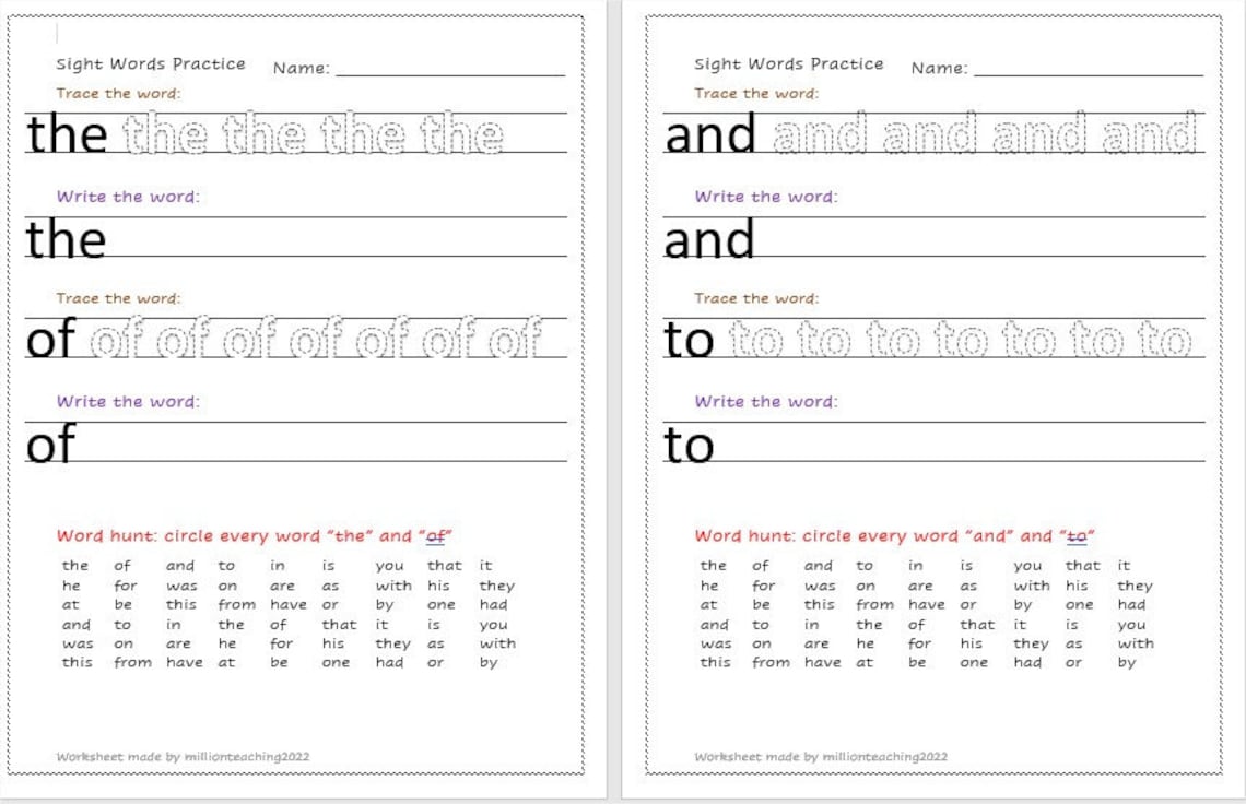 Kindergarten Sight Words to Trace and Write, Kindergarten Sight Words ...