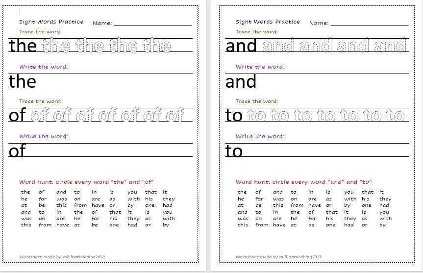 Kindergarten Sight Words to Trace and Write, Kindergarten Sight Words ...