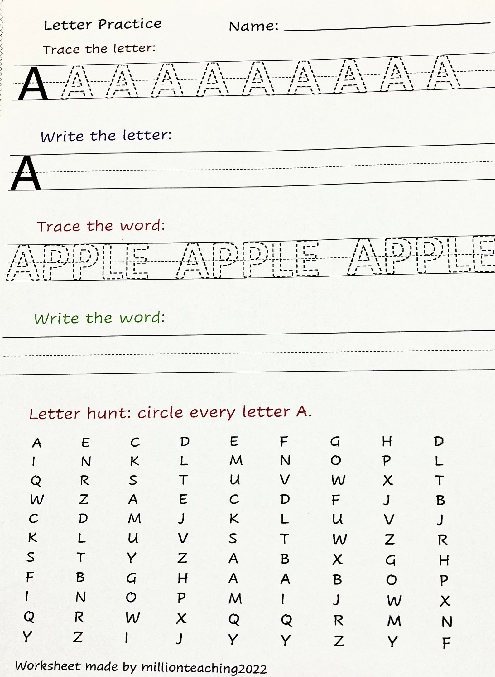 Kindergarten Alphabet Uppercase Letters, Kindergarten Printable ...