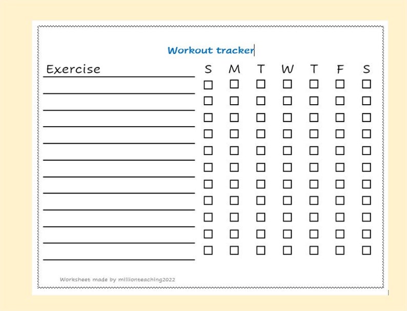 Workout Tracker, Printable, Worksheet Workout, Weekly Workout Tracker ...