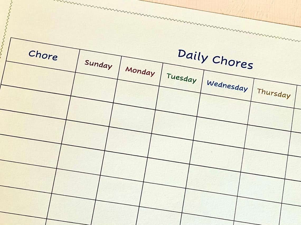 Printable Daily Chores, Color, Printable, Chores, Planner - Etsy