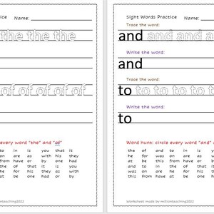 Kindergarten Sight Words to Trace and Write, Kindergarten Sight Words ...