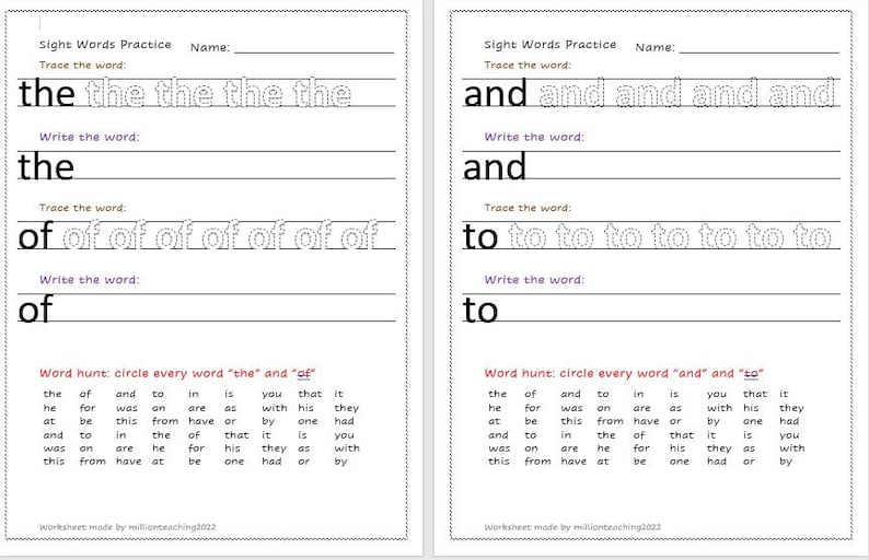 Kindergarten Sight Words to Trace and Write, Kindergarten Sight Words ...