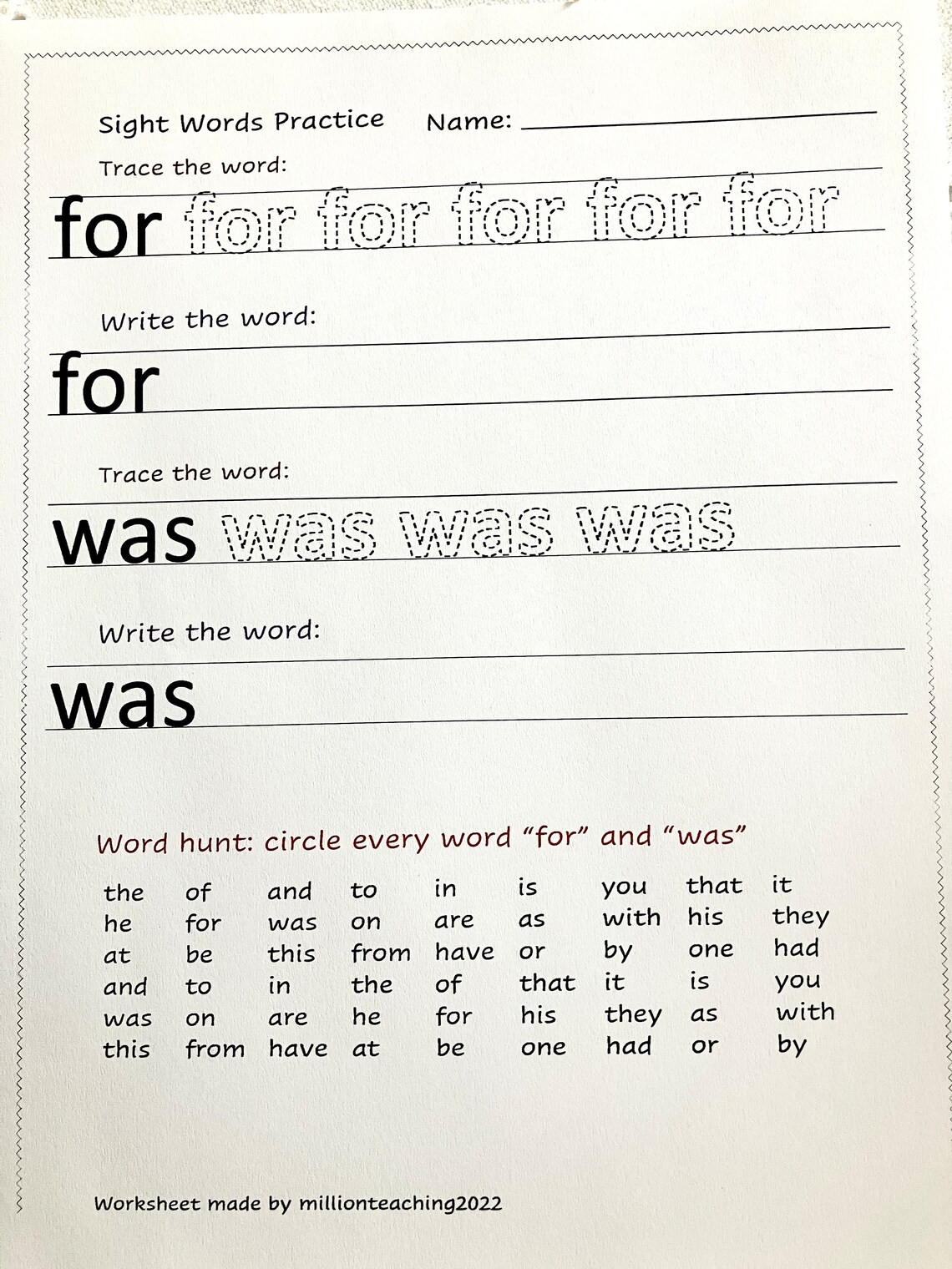 Kindergarten Sight Words to Trace and Write, Kindergarten Sight Words ...