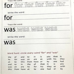 Kindergarten Sight Words to Trace and Write, Kindergarten Sight Words ...