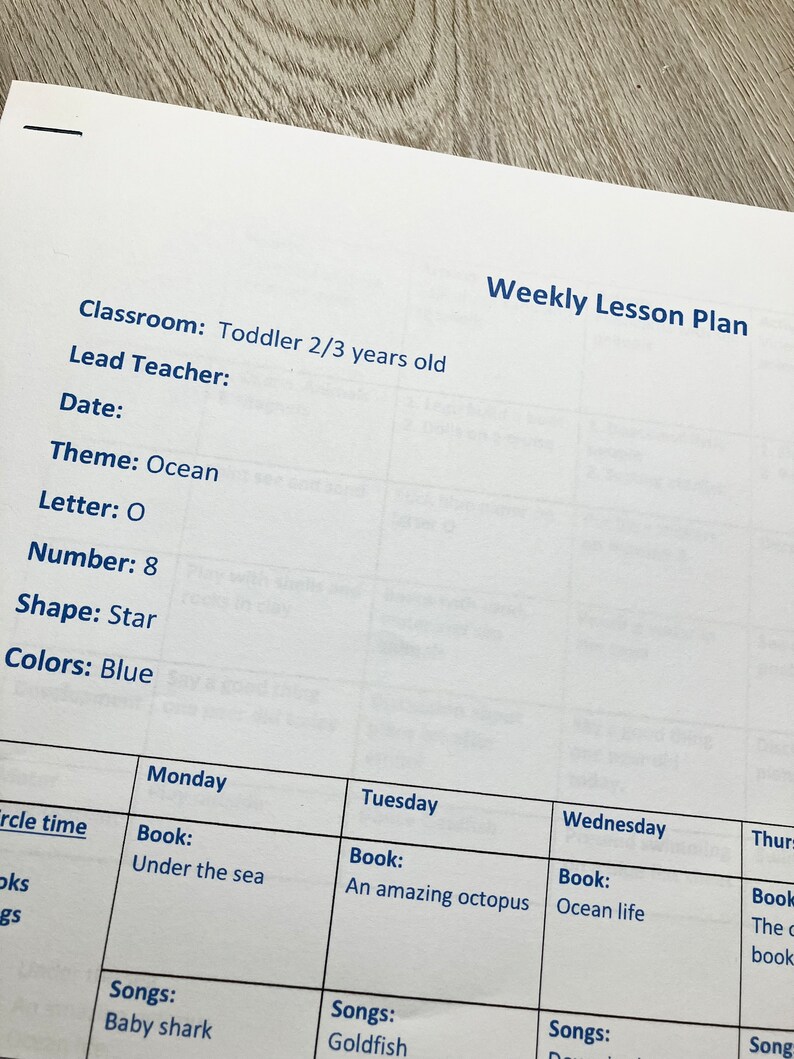 Daycare Lesson Plan, Ocean Lesson Plan, Printable Lesson Plan, Toddler ...