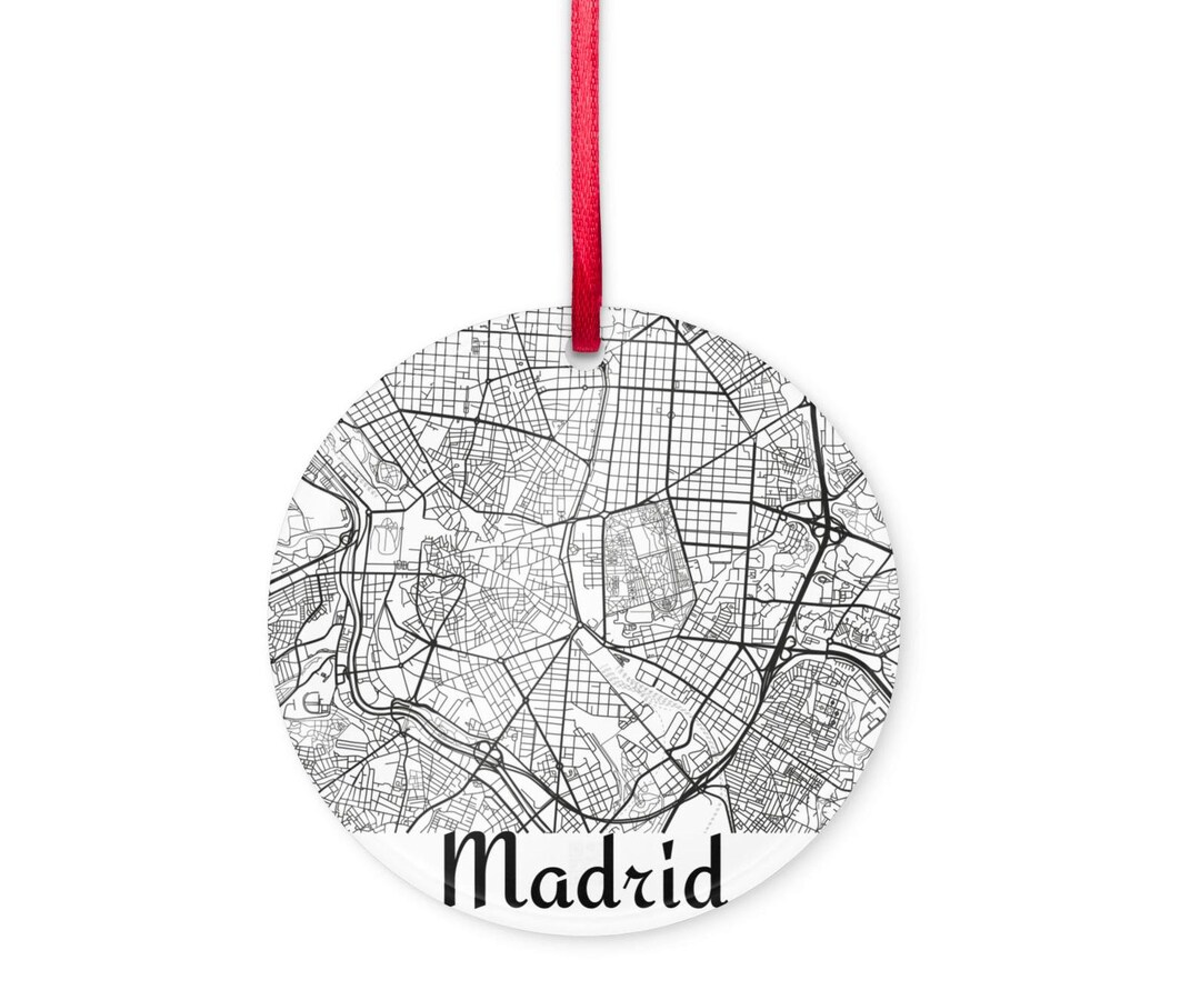 Madrid Map Ornament, Black & White Spain Keepsake, Spanish Christmas ...