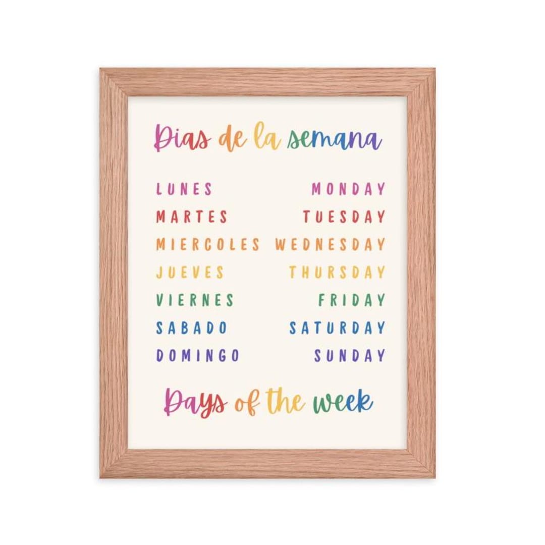 Days of the Week Bilingual Spanish-english Classroom Wall Art, Dias De ...