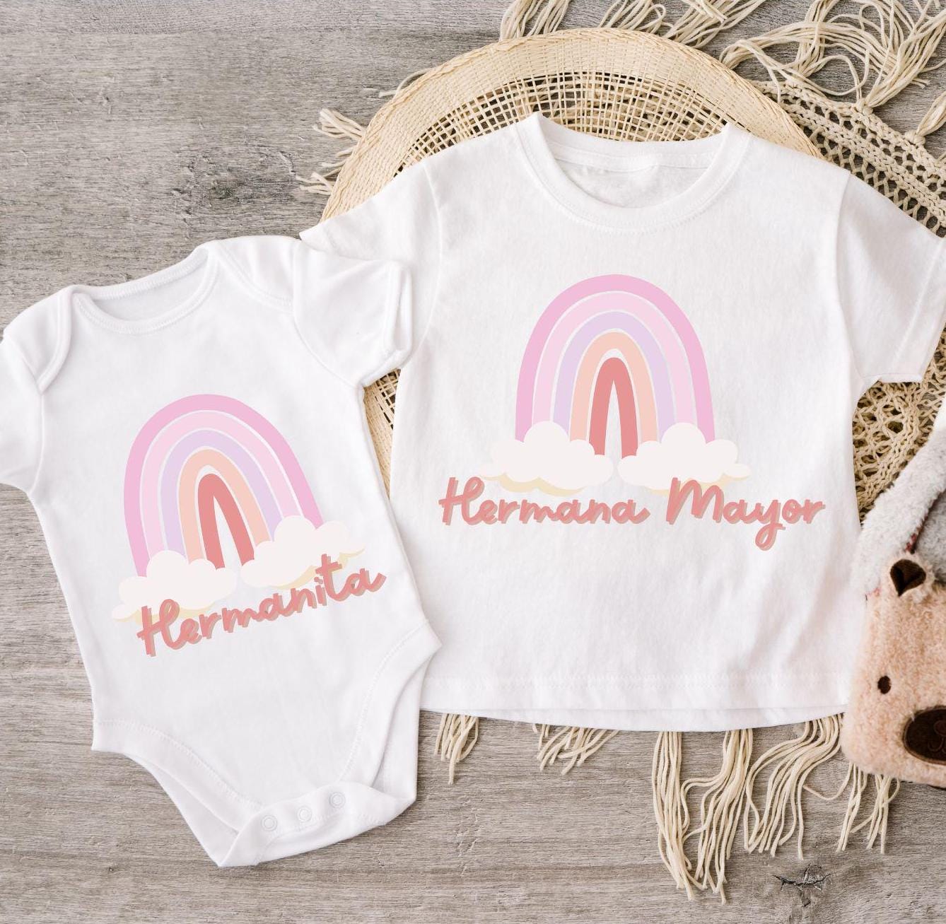 Hermana Mayor & Hermanita Pink Pastel Rainbow Matching Sister Shirts ...