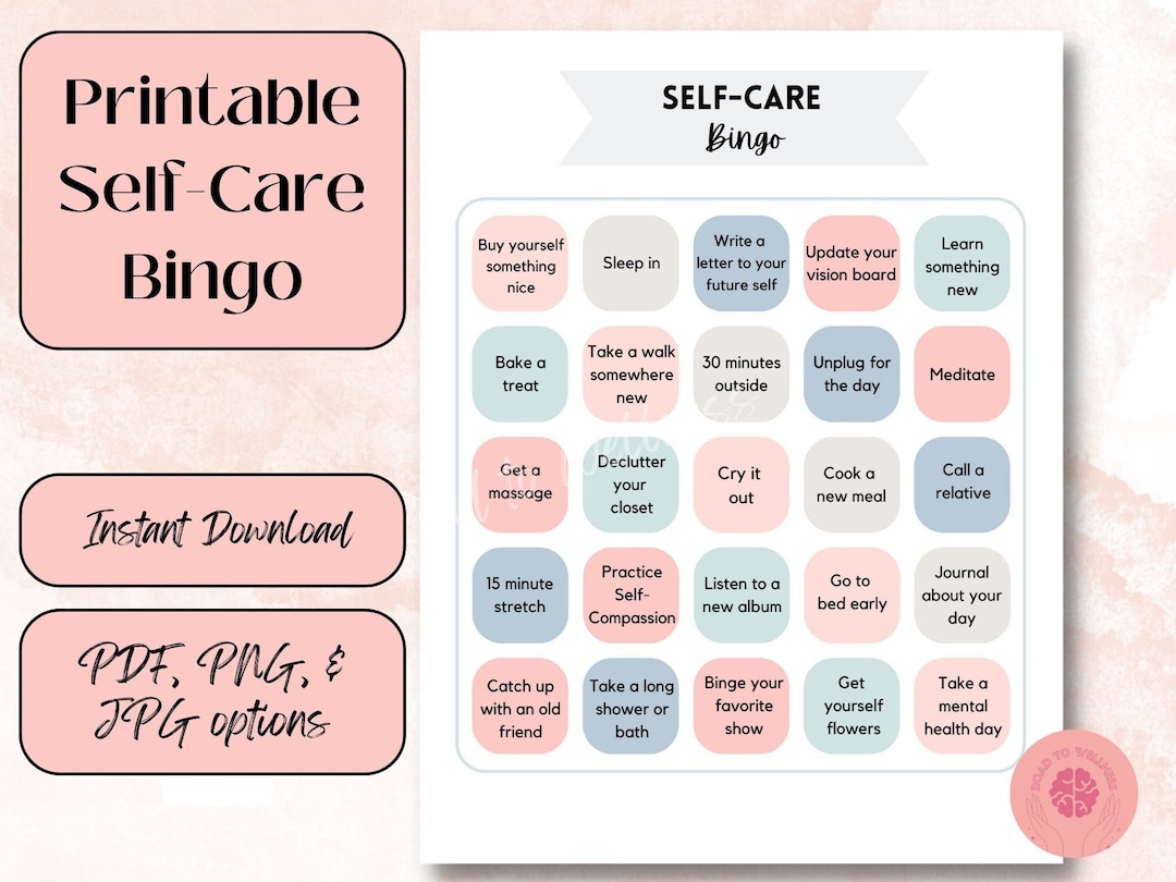 Self Care Bingo Wellness Activity Worksheet Printable Mindfulness Self ...