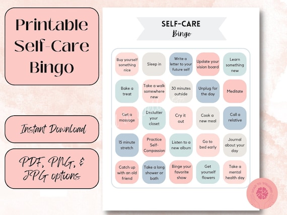Self Care Bingo Wellness Activity Worksheet Printable - Etsy