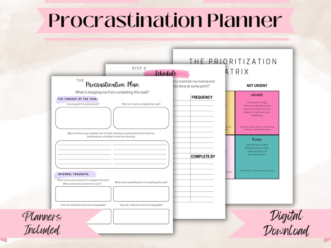Anti-procrastination Planner Productivity Workbook to Do List Time ...
