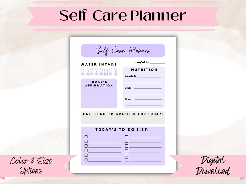 Self Care Planner Digital Wellness Checklist Mindfulness to Do List ...