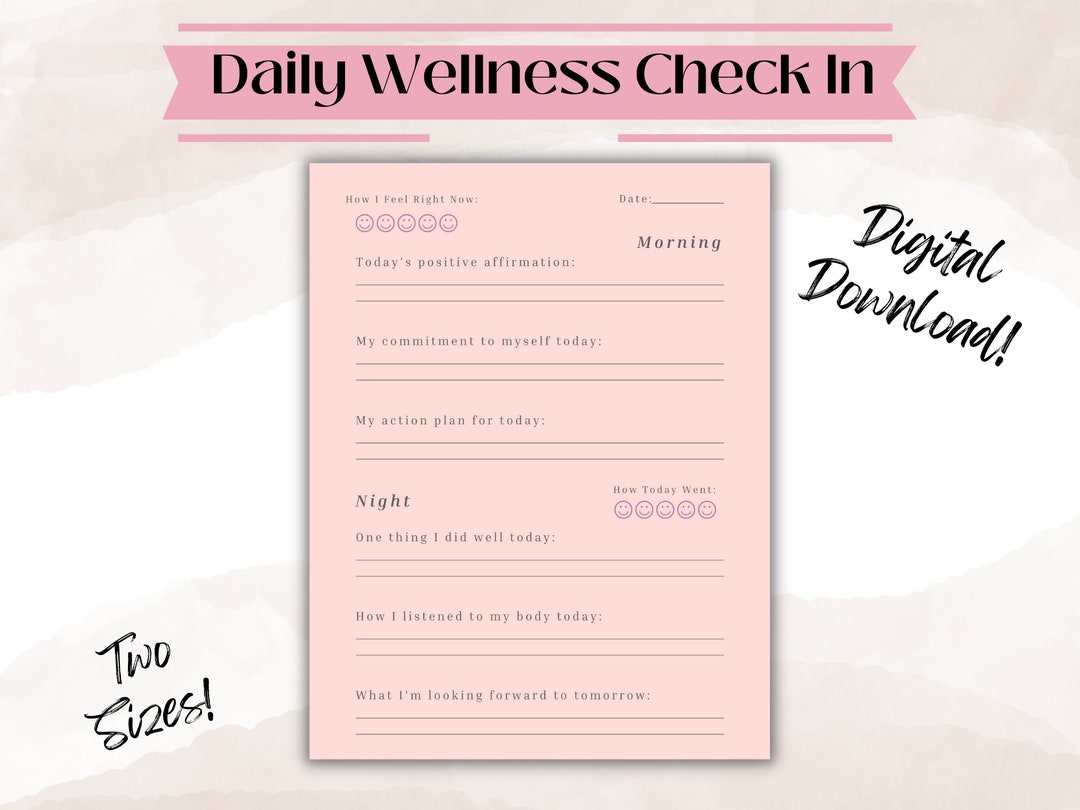 Daily Wellness Check in Worksheet Mindfulness Reflection Mental Health ...