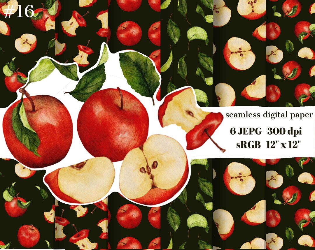 Watercolor Apple Seamles Paper Pattern Digital, Instant Download ...