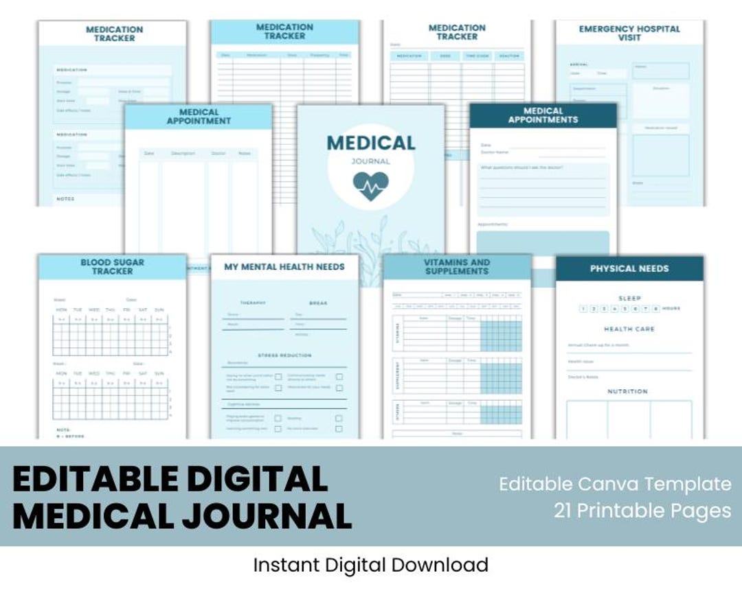 Printable Medical Journal PDF: Health & Wellness Tracker (21 Pages) - Etsy