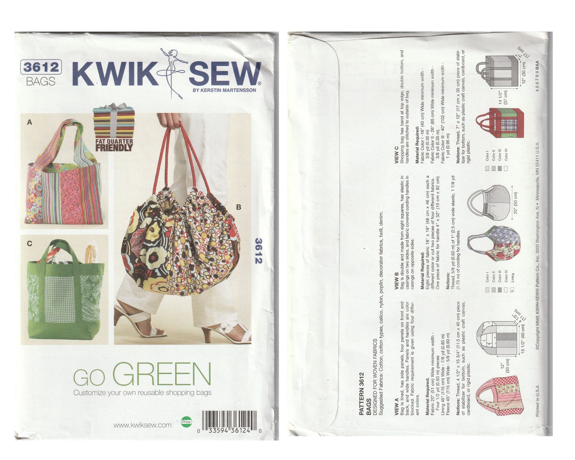 Fat Quarter Bags Sewing Patterns Butterick Simplicity Kwiksew - Etsy