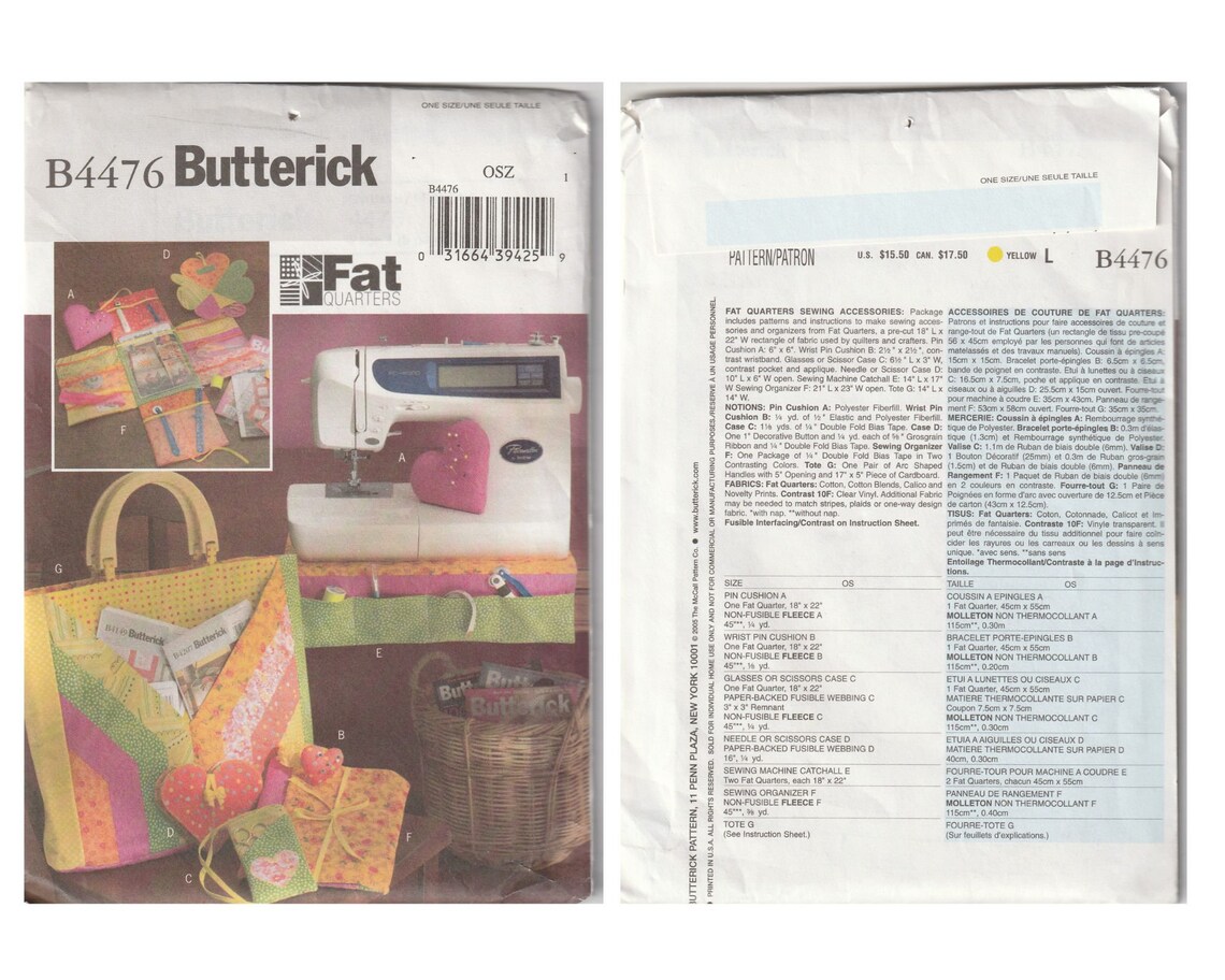 Fat Quarter Bags Sewing Patterns Butterick Simplicity Kwiksew - Etsy