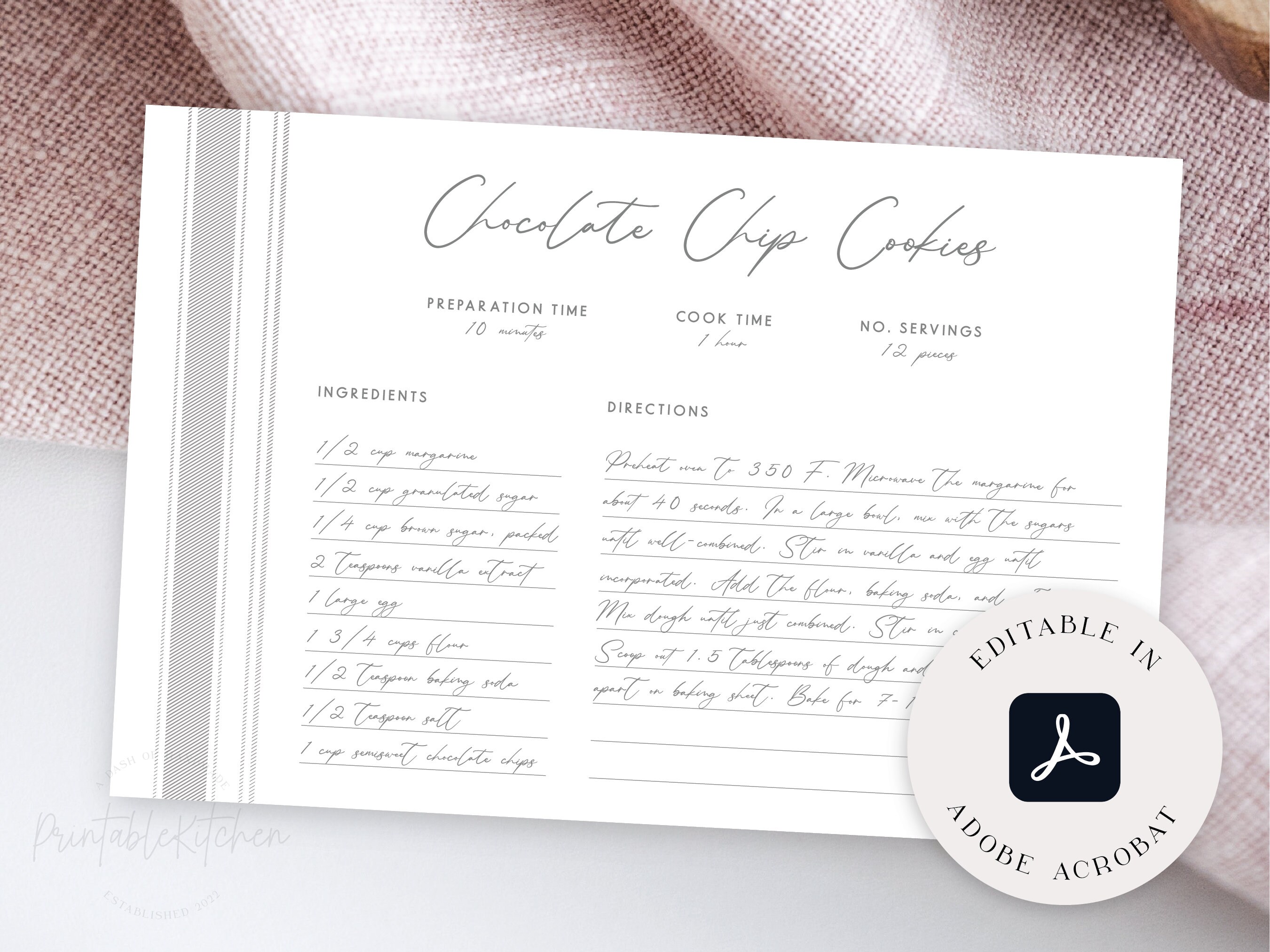 Editable Recipe Card Template, Printable Recipe Card, Customizable ...
