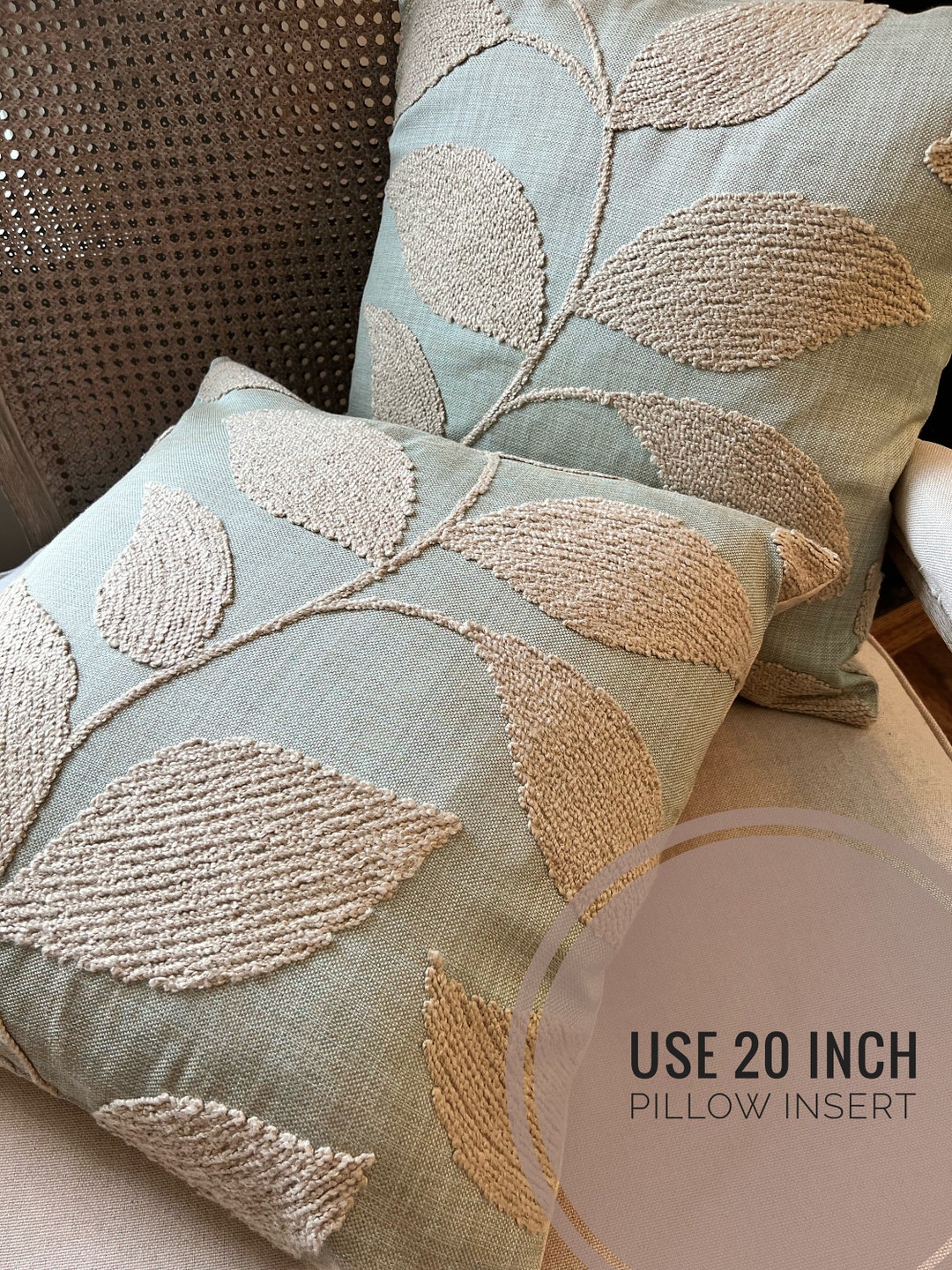 Designer Pillow Cover 3 Sizes Textural Embroidery Botanical Spa Blue ...