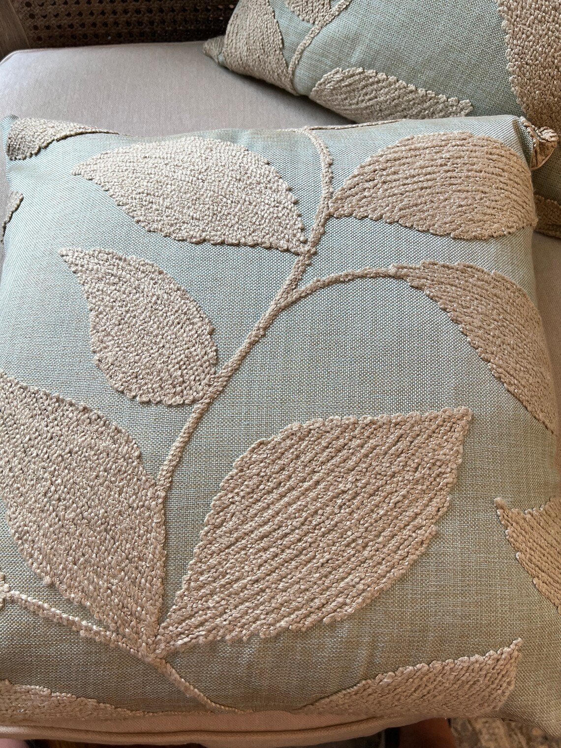 Designer Pillow Cover 3 Sizes Textural Embroidery Botanical Spa Blue ...