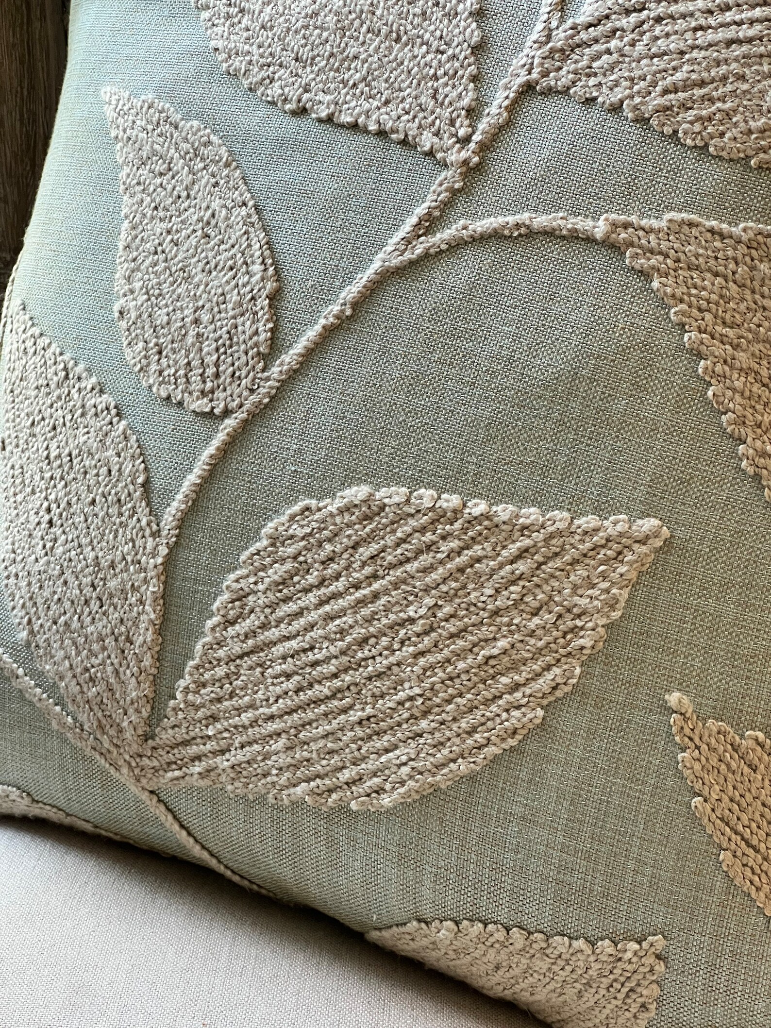 Designer Pillow Cover 3 Sizes Textural Embroidery Botanical Spa Blue ...