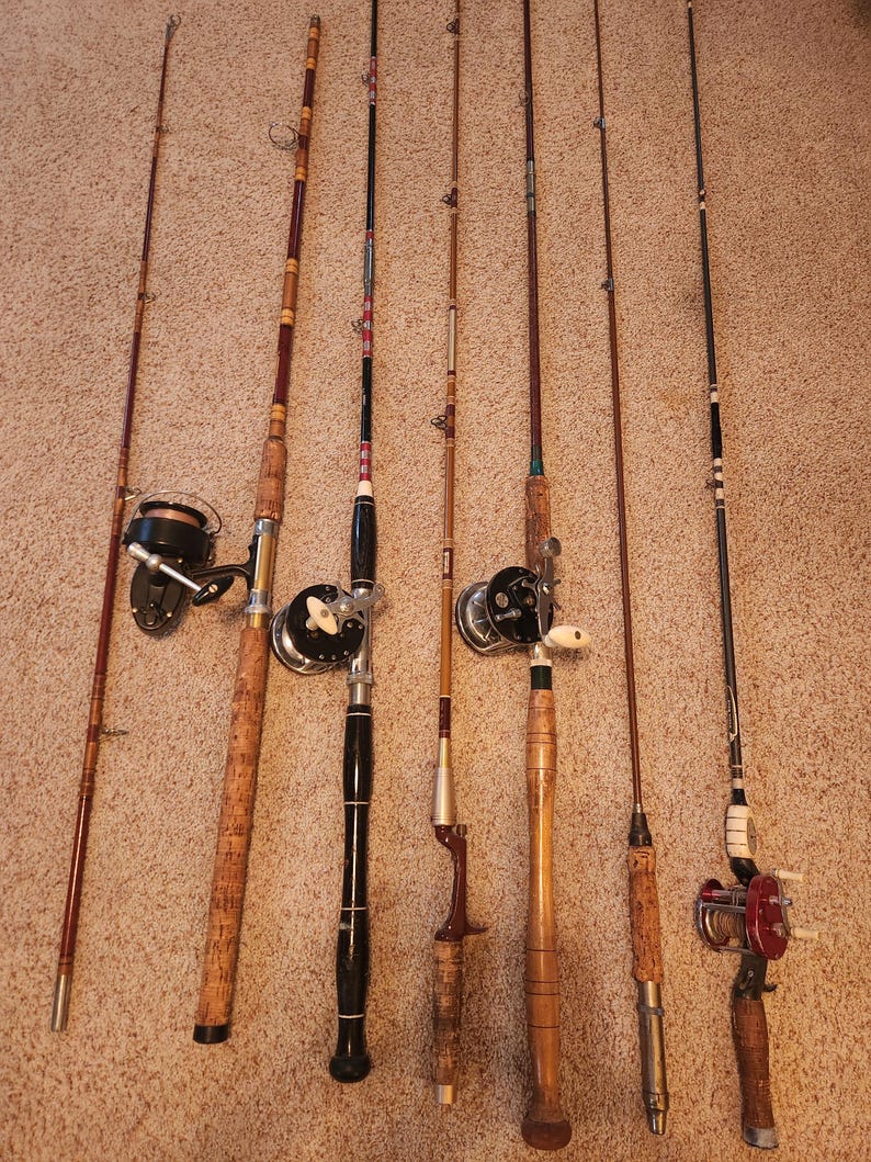 Vintage Fishing Rods and Reels With Stand. - Etsy