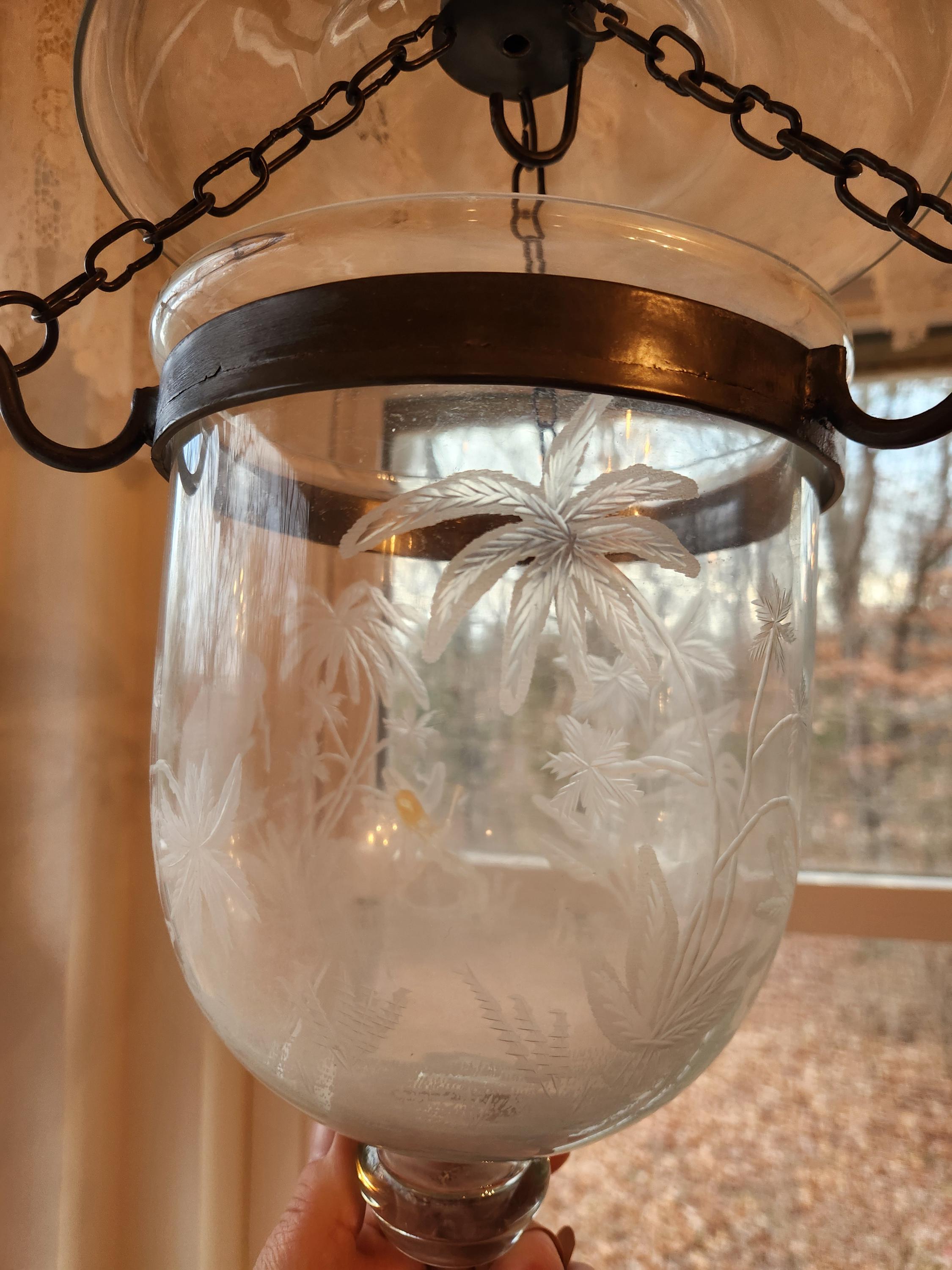 Etched Glass Bell Jar Glass Lantern Pendant Hanging Light - Etsy