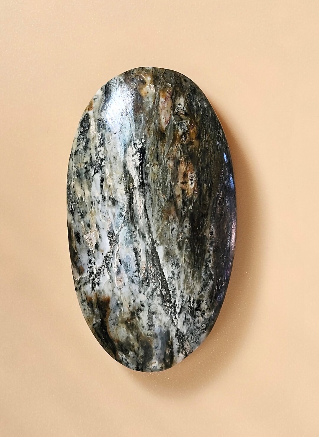 Oval Handmade Designer Cabochon of Petrified Wood in Colors of Green ...