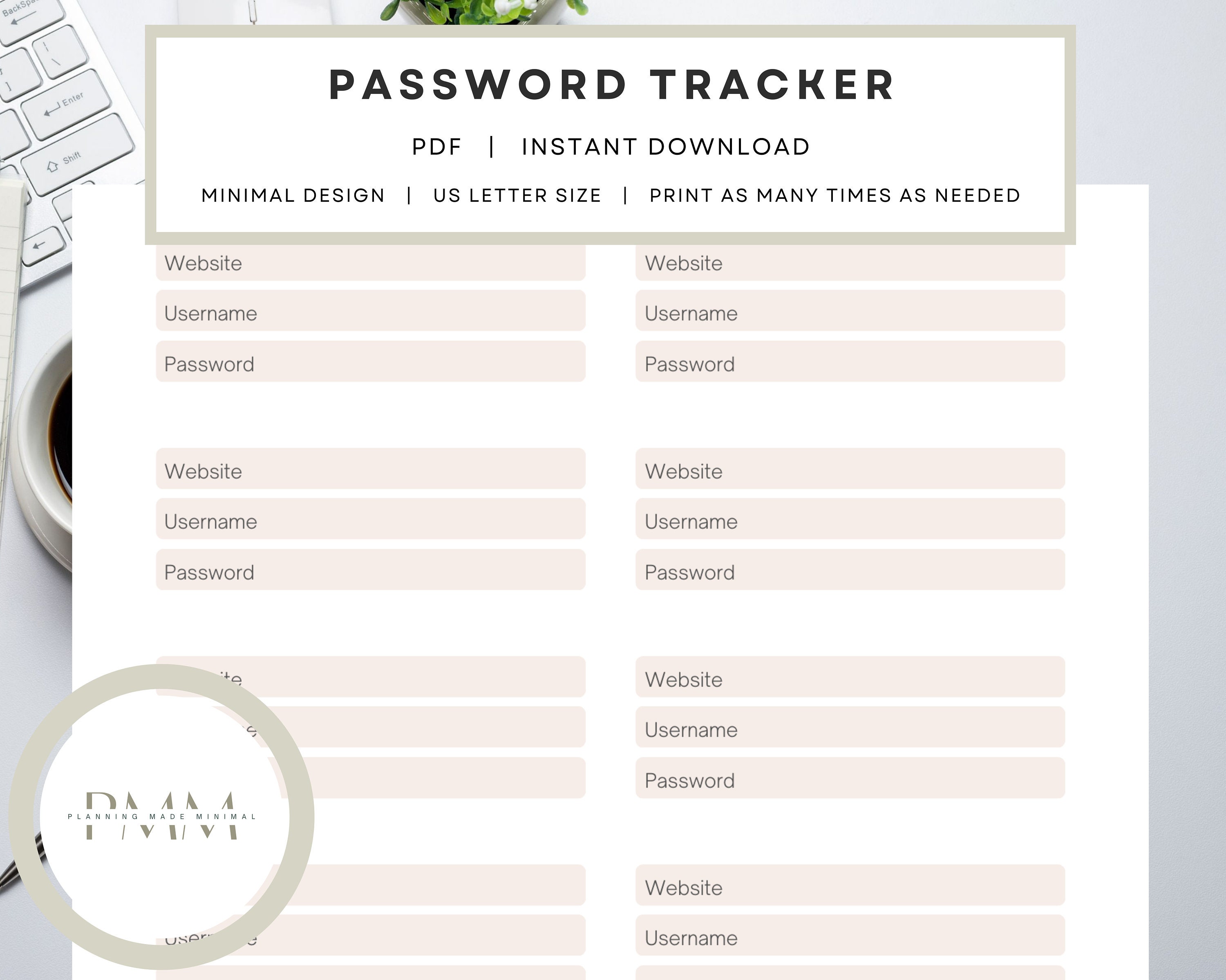Password Tracker, Printable, Tracker, Password Organization, Printable ...