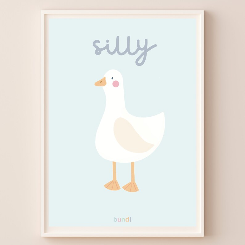 Silly Goose Print Funny Wall Art Pastel Wall Art Kids Bedroom Print ...