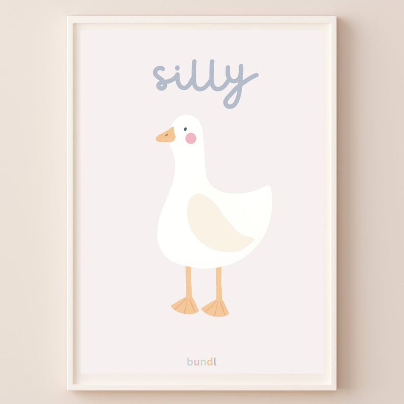 Silly Goose Print Funny Wall Art Pastel Wall Art Kids Bedroom Print ...
