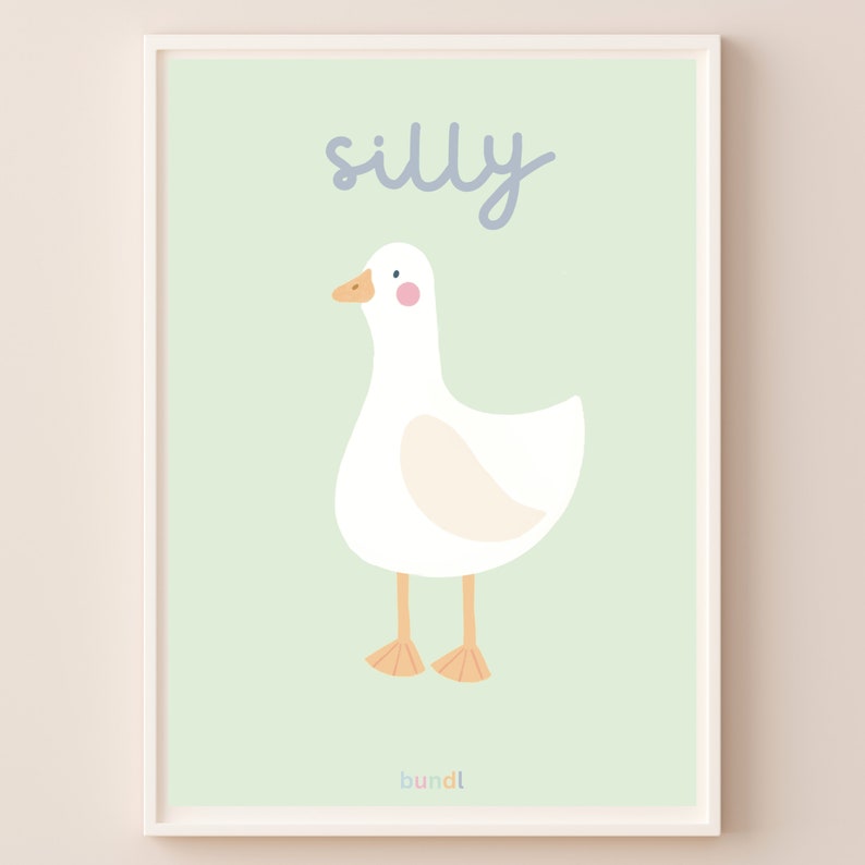 Silly Goose Print Funny Wall Art Pastel Wall Art Kids Bedroom Print ...