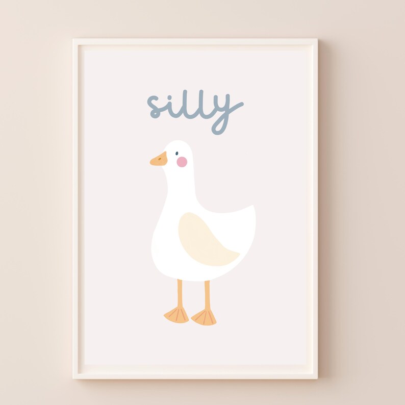 Silly Goose Print | Funny Wall Art | Pastel Wall Art | Kids Bedroom ...