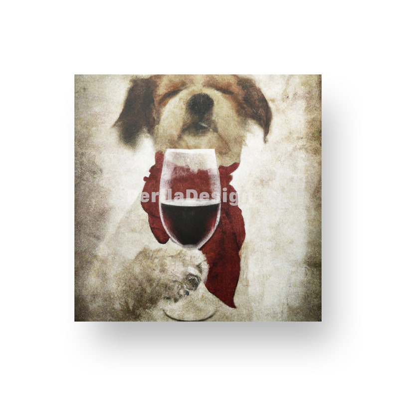 Dog Drinking Wine Printable Artwork Set of 3 Bar Decor Dog Funny ...