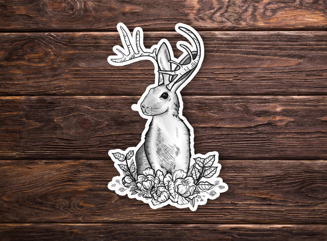Jackalope Sticker OR Magnet - Hand Drawn - Cryptozoology - Laptop ...