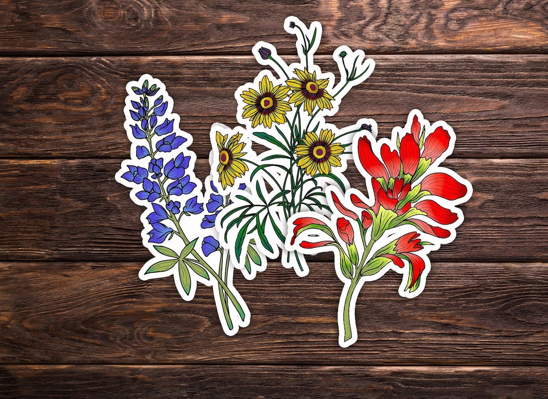 Wildflower Sticker OR Magnet Bundle - Bluebonnet - Plains Coreopsis ...