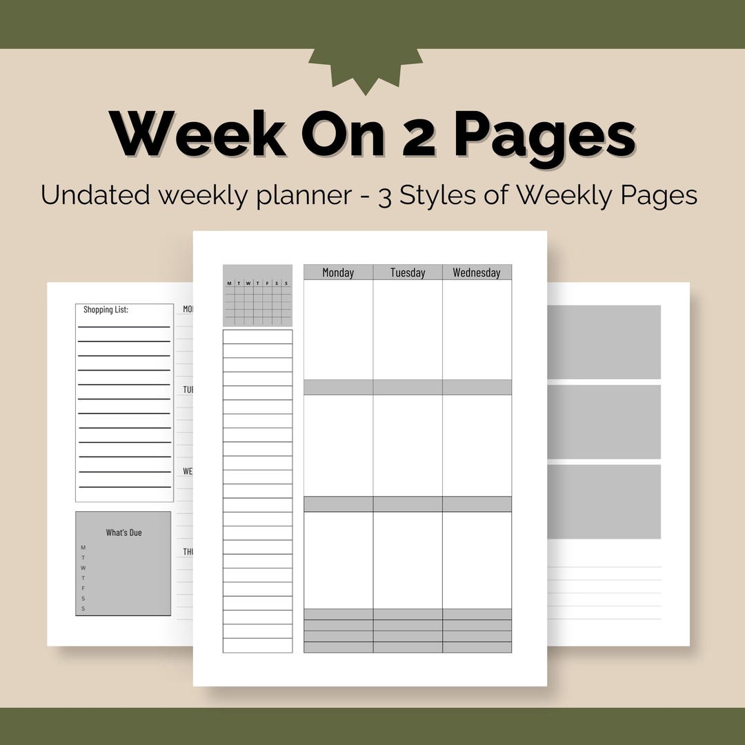 Weekly Planner, 2 Pages per Day Layout, Undated Weekly Organizer ...
