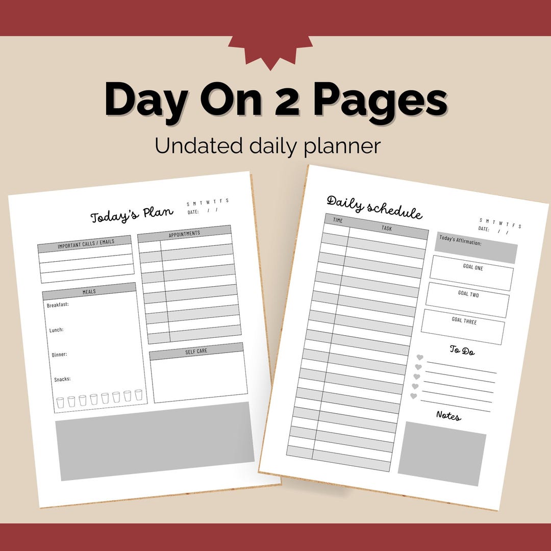 2 Page per Day Planner Printable | Daily Schedule Template | Hourly ...