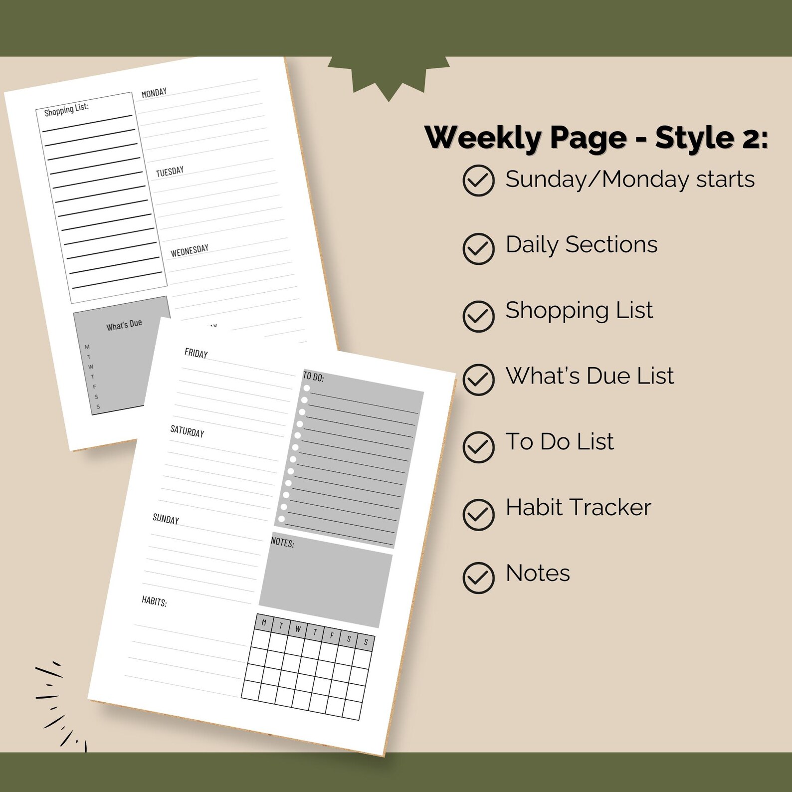 Undated Weekly Planner: 2-page Layout, 3 Styles (printable PDF) - Etsy