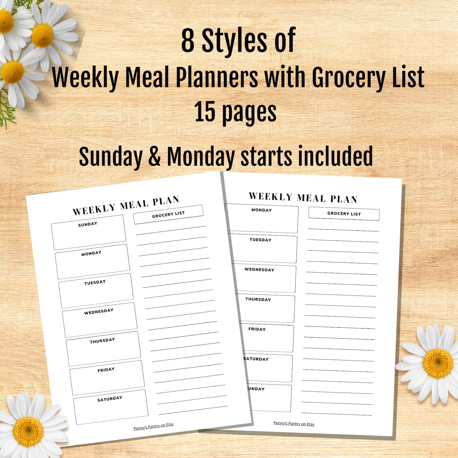 Printable Weekly Meal Planner: 8 Styles With Grocery List (letter/a4/a5 ...