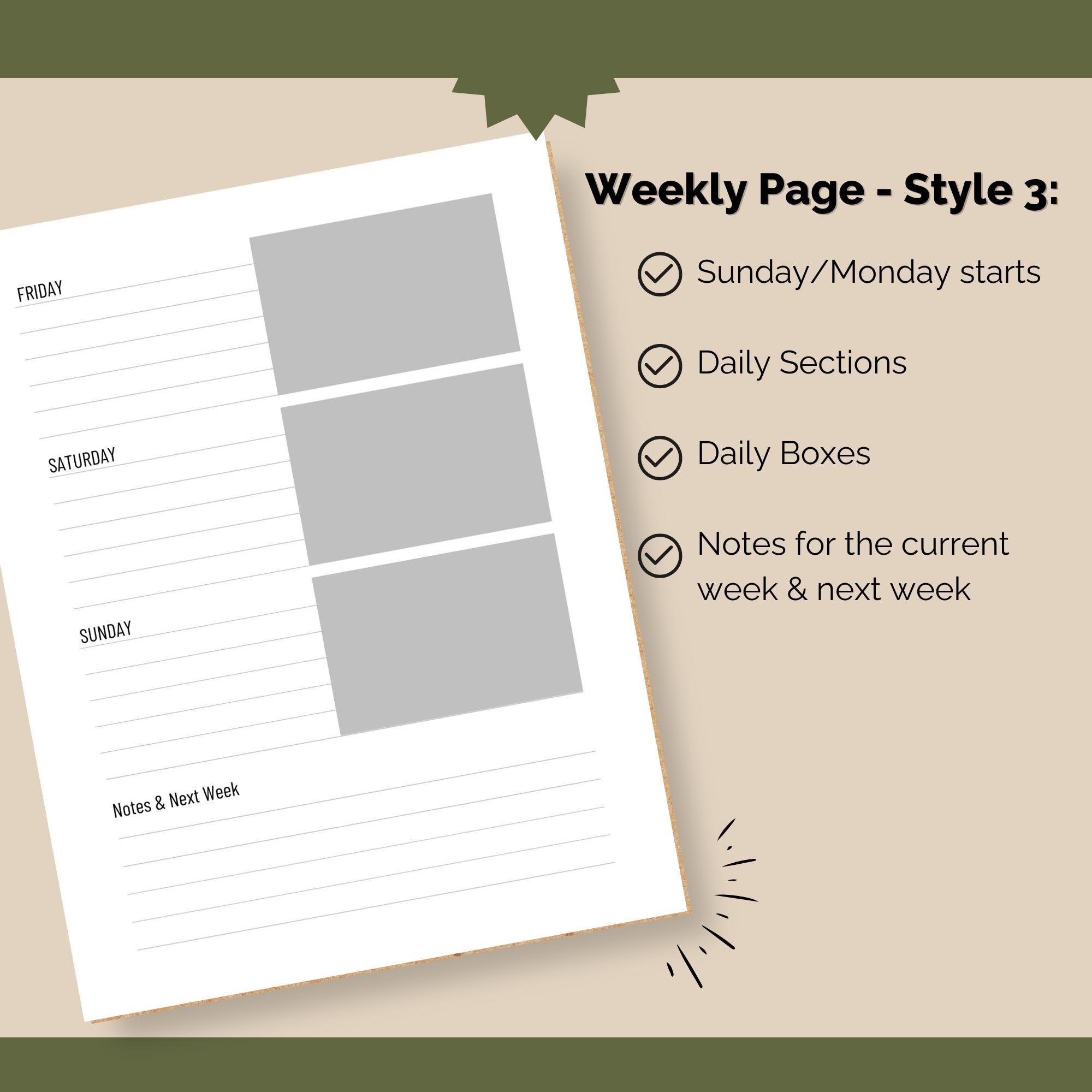 Undated Weekly Planner: 2-page Layout, 3 Styles (printable PDF) - Etsy