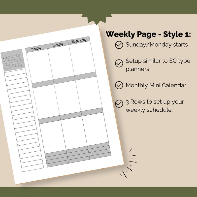 Undated Weekly Planner: 2-page Layout, 3 Styles (printable PDF) - Etsy