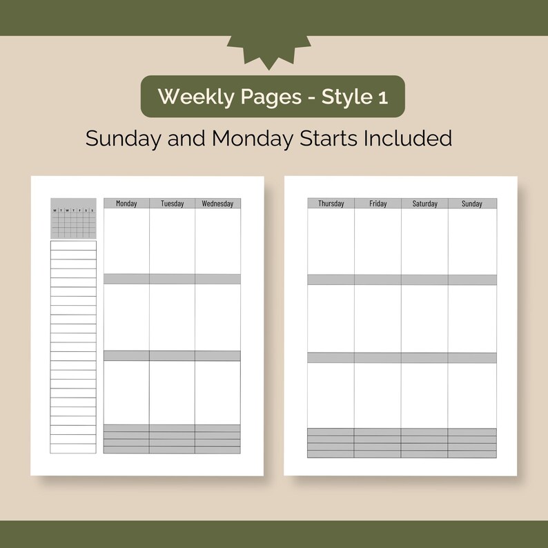 Undated Weekly Planner: 2-page Layout, 3 Styles (printable PDF) - Etsy